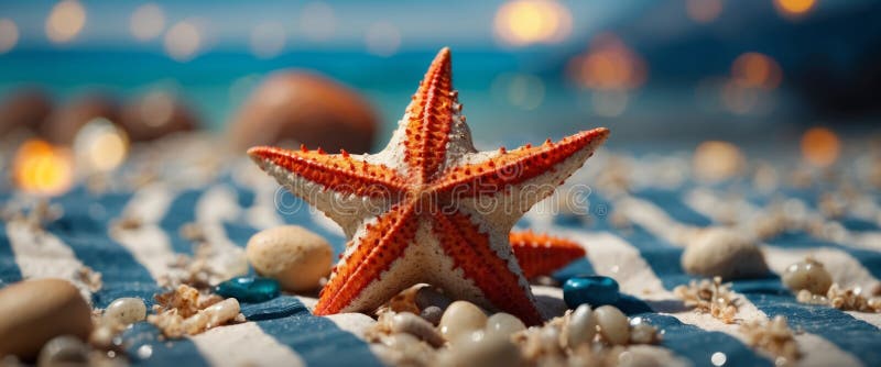 Summer Composition with Starfishe on Striped Background. Stock Image ...