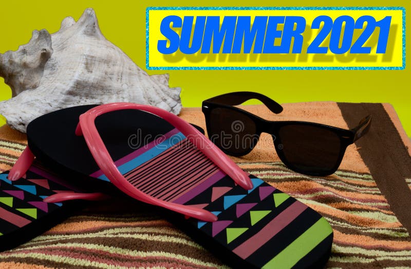 Summer Composition with Sunglasses and Funny Flip Flops Stock Photo ...