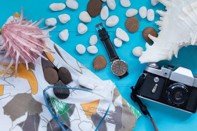 Summer Concept with Beach Items Stock Image - Image of shell, cloth ...