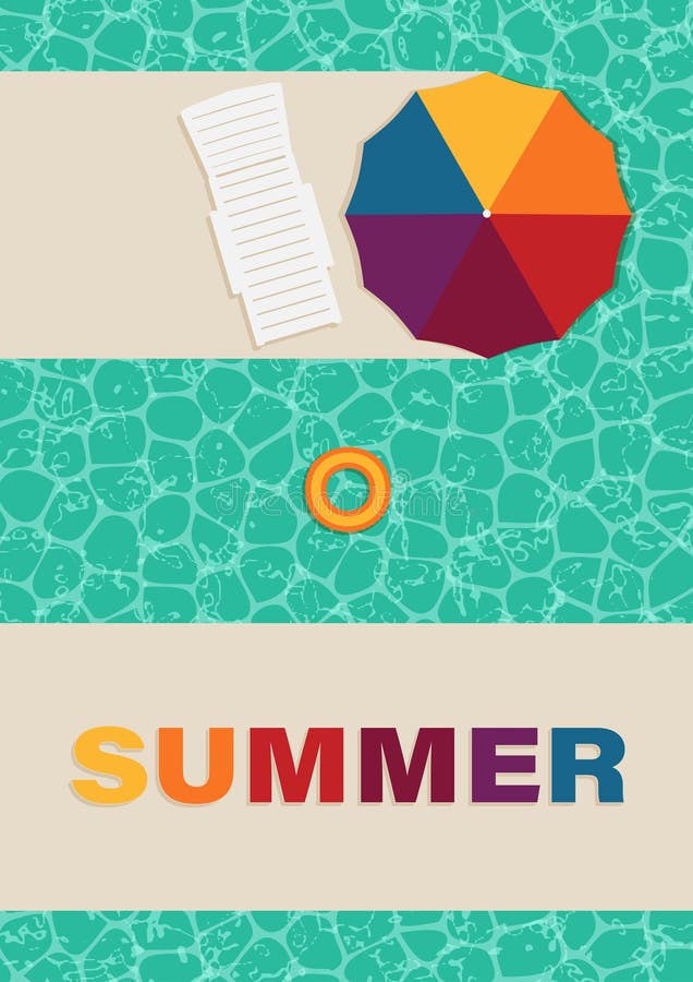 Summer Concept Design with Beach Umbrella on Beach, Vector Illustration ...
