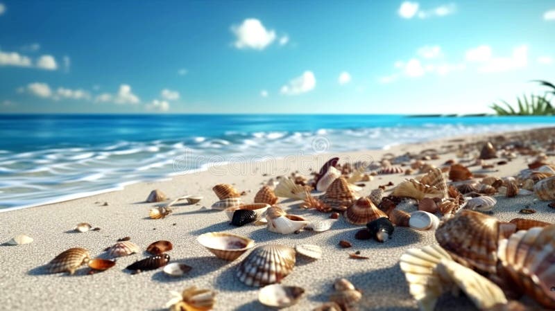 Summer Concept with Sandy Beach, Shells and Starfish. Shells on Sandy ...