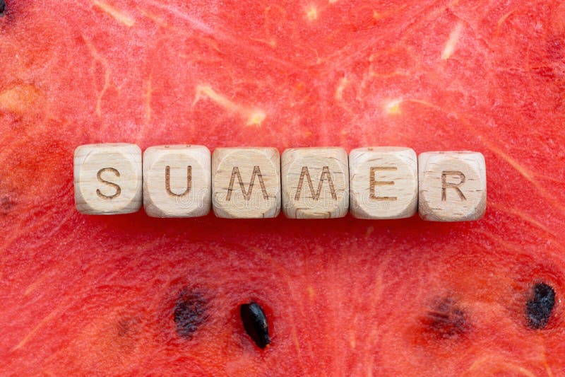 Summer Concept with Wooden Blocks on Watermelon Background Stock Image ...