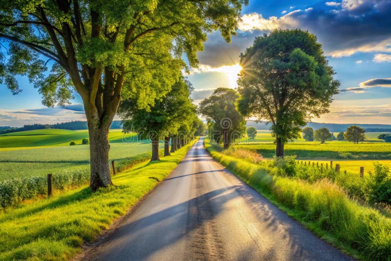 Summer Countryside Road stock illustration. Illustration of peaceful ...