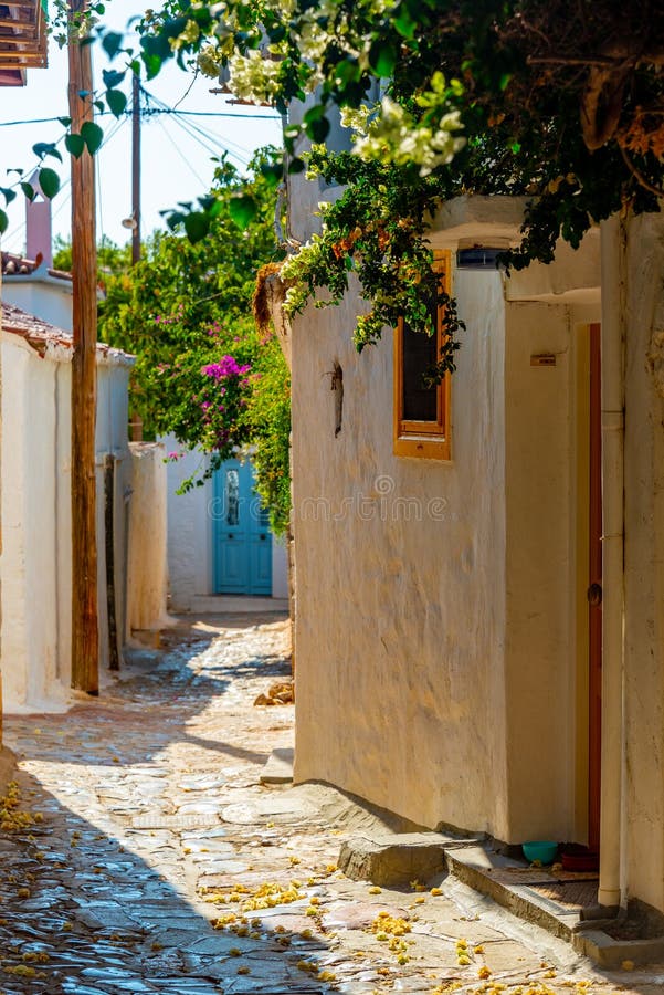 Summer Day on a Street in Greek Town Hydra Stock Image - Image of ...