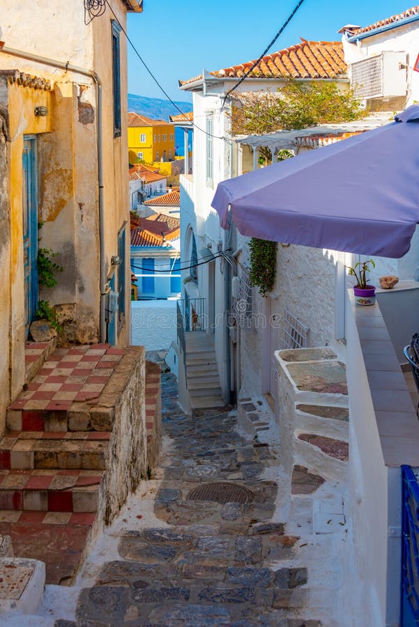 Summer Day on a Street in Greek Town Hydra Stock Image - Image of ...