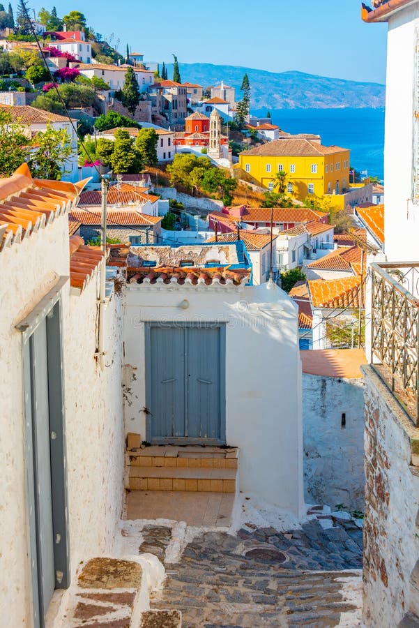 Summer Day on a Street in Greek Town Hydra Stock Image - Image of idra ...