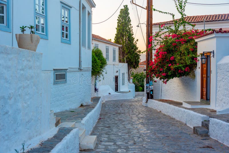 Summer Day on a Street in Greek Town Hydra Editorial Stock Image ...