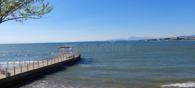 Summer Day and View of Sea Pier in Side, Antalya, Turkey Stock Photo ...
