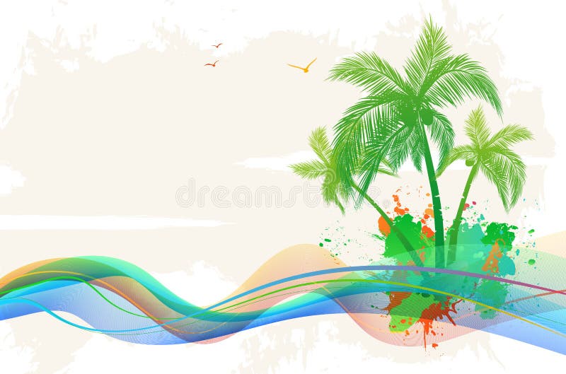 Summer Design with Abstract Waves, Palms and Splashes Stock Vector ...