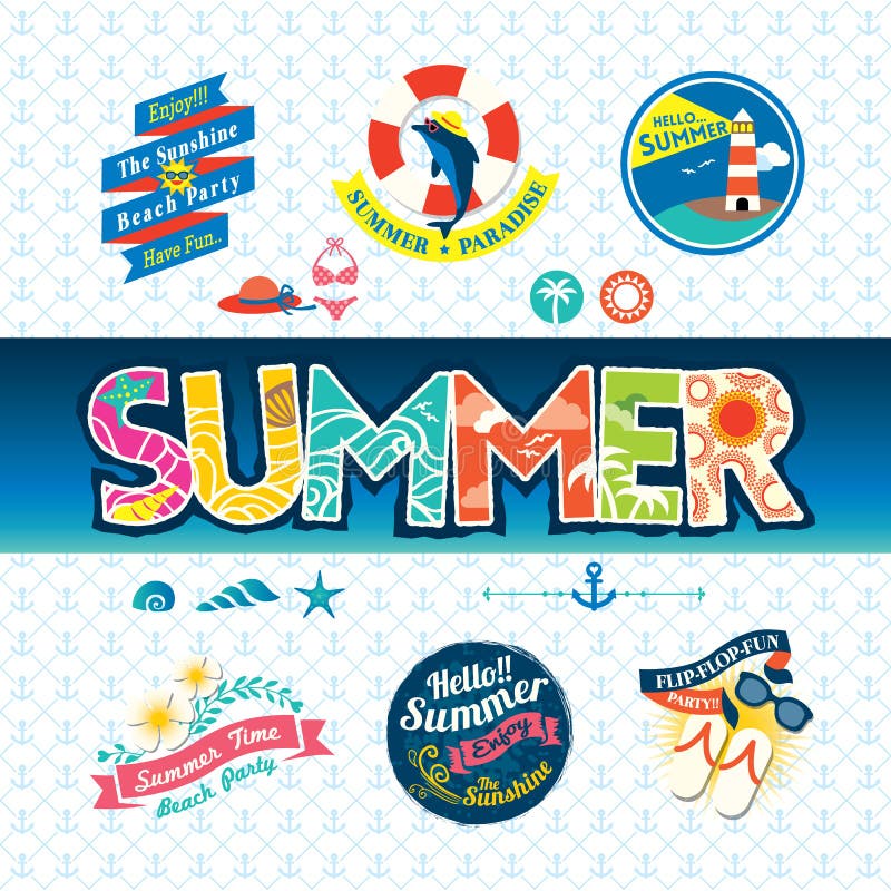 Summer Design Element Label Badge Icon Set Stock Vector - Illustration ...