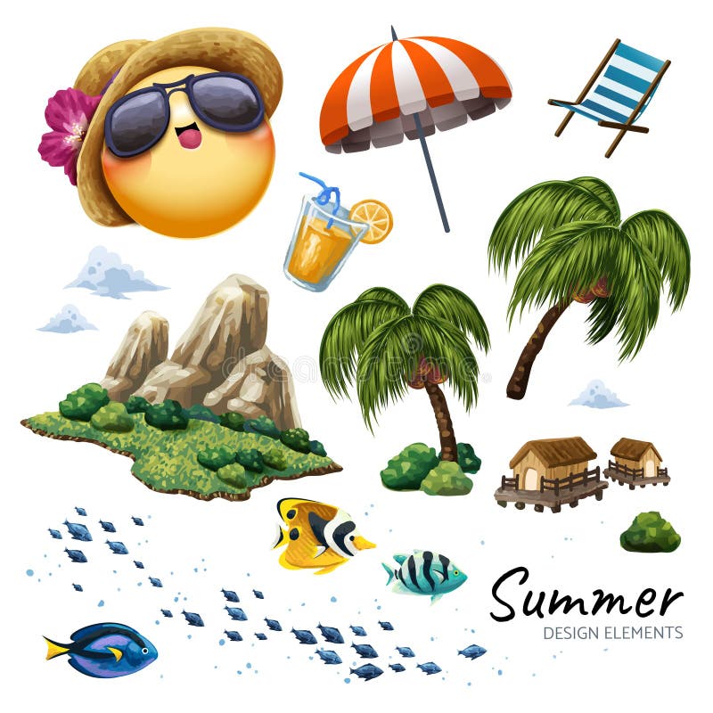 Summer Design Elements Collection Stock Illustration - Illustration of ...