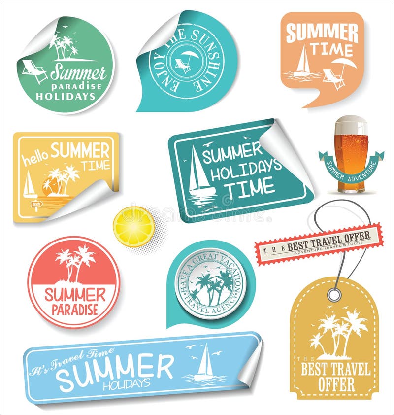 Summer Design Labels and Typography Design Templates Stock Illustration ...