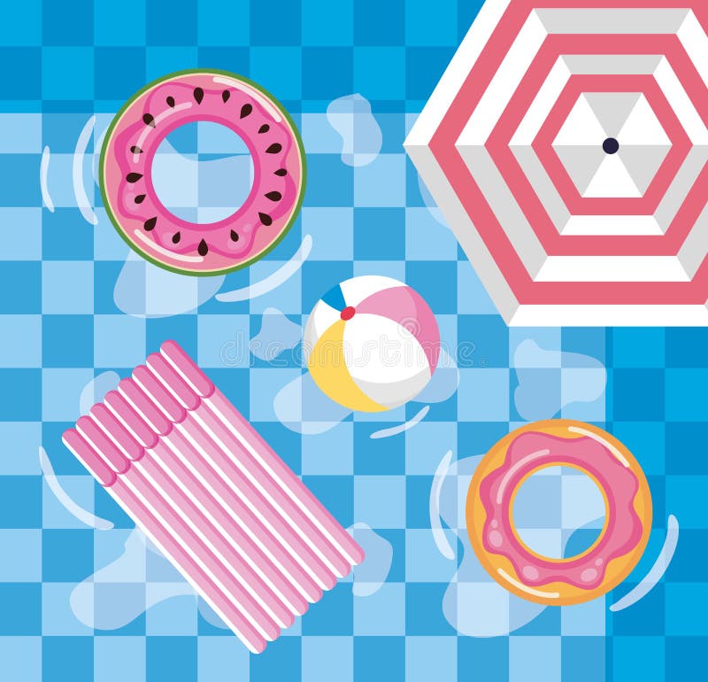 Summer Design with Pool, Umbrella and Float Stock Vector - Illustration ...