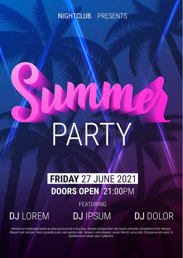 Summer Disco Poster in Trendy Neon Colors. Vector Background. Stock ...
