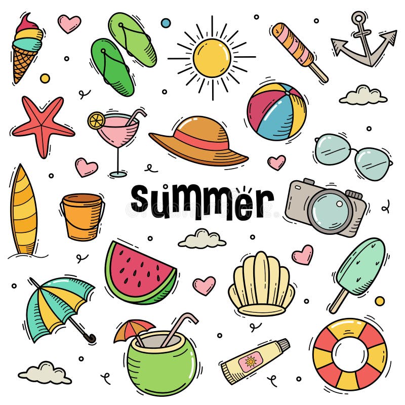 Summer Doodle Line Art Style Hand Drawn Vector Illustration Stock ...