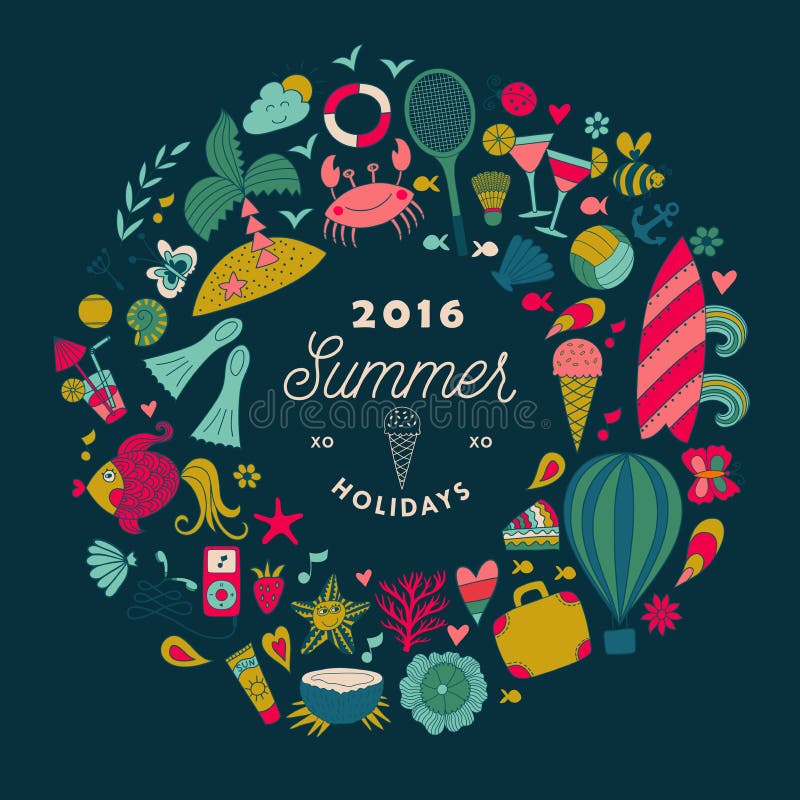 Summer Doodles Design, Travel Vacation Illustration, Ocean and Beach ...