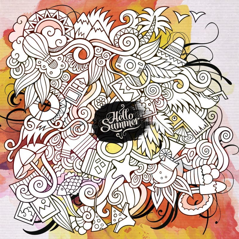 Summer Fun Doodles (vector) Stock Vector - Illustration of cream ...