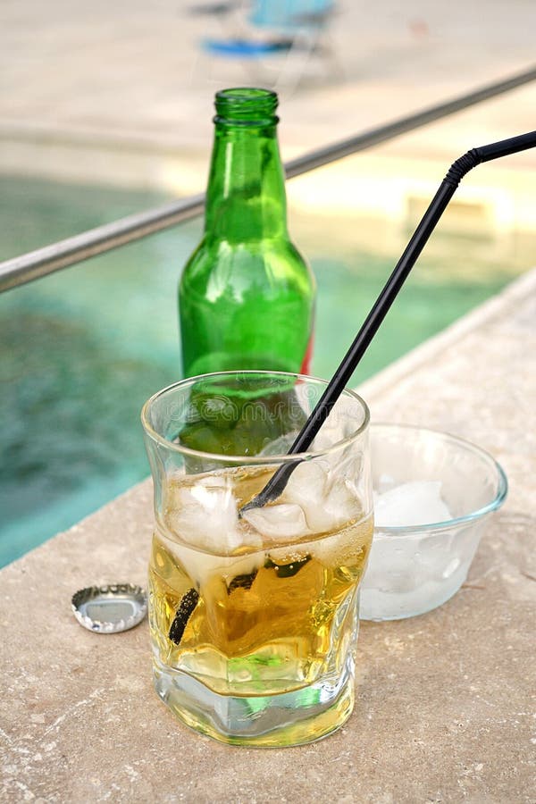 Summer Drink in a Glass Near the Swimming-pool Stock Image - Image of ...