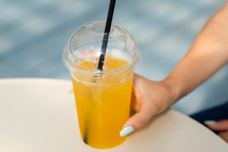 Summer Drink Refreshing Lemonade on the Table in a Beach Cafe Stock ...