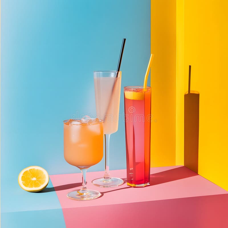 Summer Drinks. Cocktail or Mocktail. Bright Vivid Multicolored Drinks ...