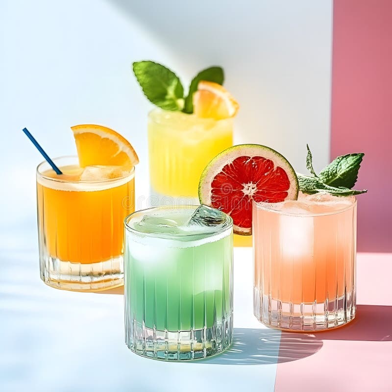 Summer Drinks. Cocktail or Mocktail. Bright Vivid Multicolored Drinks ...