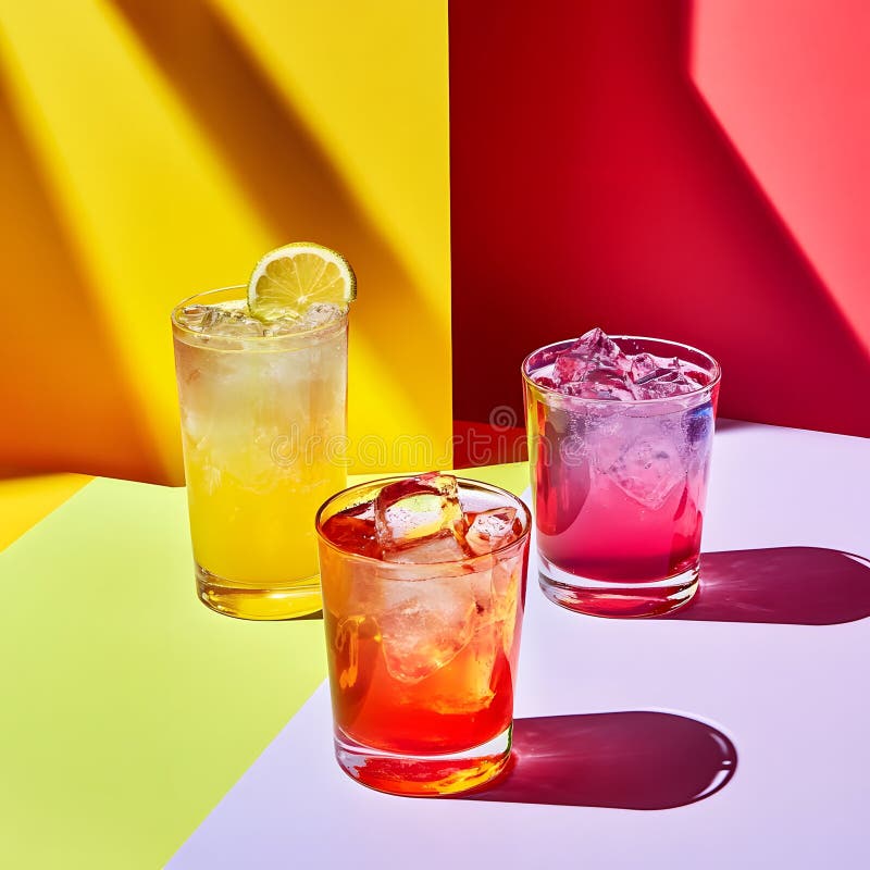 Summer Drinks. Cocktail or Mocktail. Bright Vivid Multicolored Drinks ...