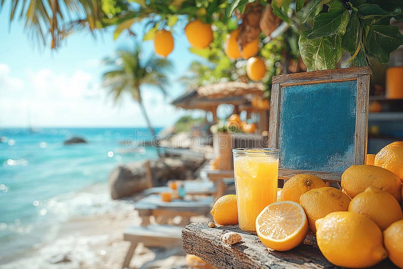 Summer Drinks. Tropical Beach. Retro Style of Lemonade Stand with a ...