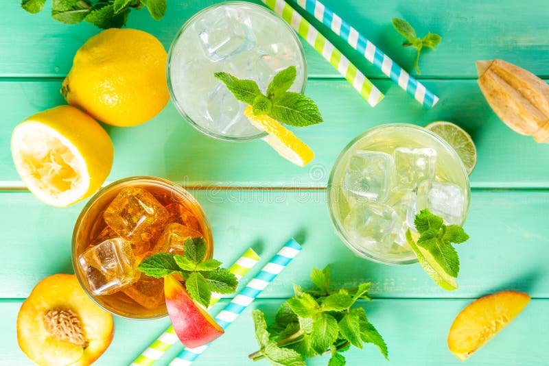 Summer Drinks - Selection of Iced Tea Refreshments Stock Photo - Image ...