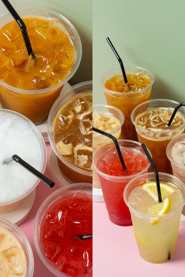 Summer Drinks Vertical Photo Collage. Lemonade and Coctails with Ice ...