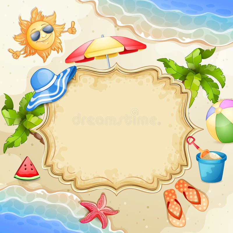 Summer Elements with Happy Sun. Stock Illustration - Illustration of ...