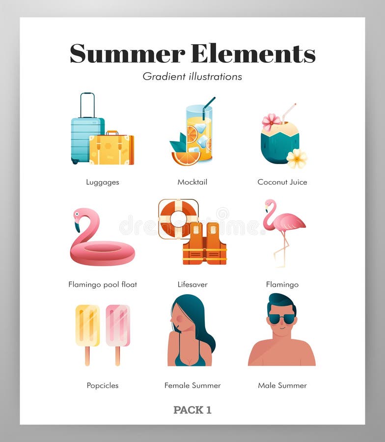 Summer elements icon pack stock vector. Illustration of relax - 143677746