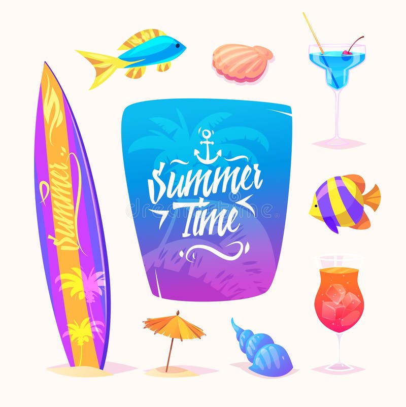 Summer Elements stock vector. Illustration of drink, season - 53942896