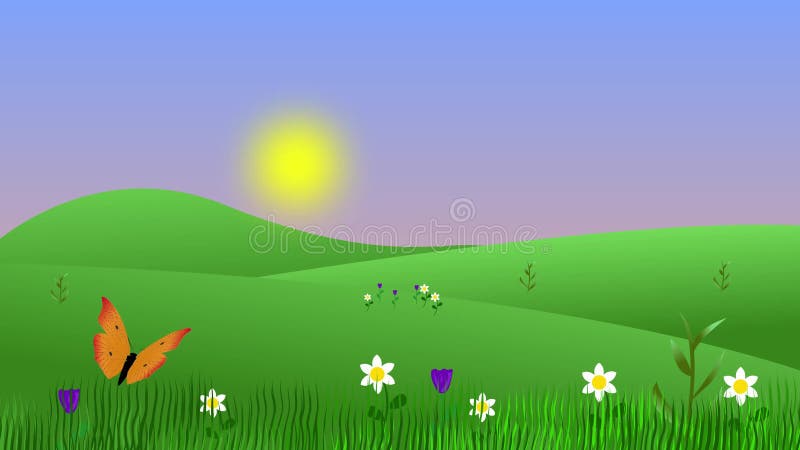 Summer Environment Animation with Butterflies and Fields, Flat Graphic ...
