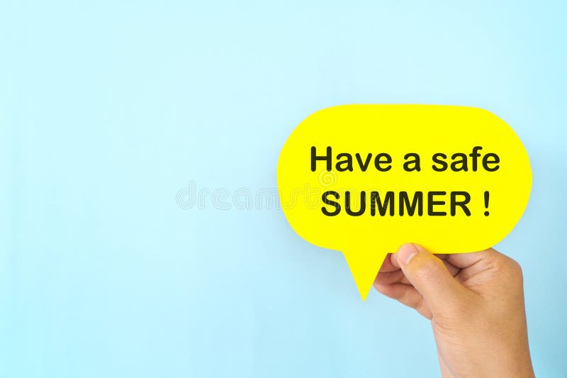 Summer Essentials and Safety Tips Reminder Concept. Hand Holding Bright ...