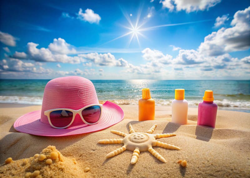 Summer Essentials on Sandy Beach Generative Ai Stock Illustration ...
