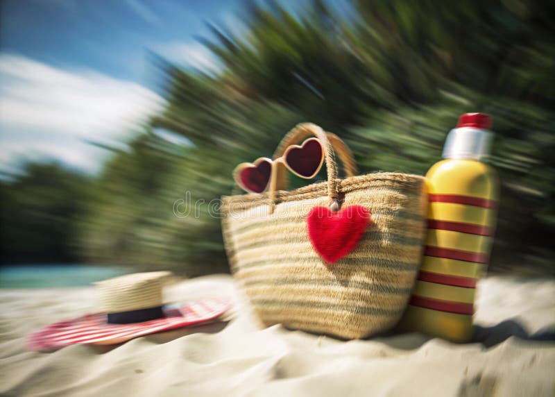 Summer Essentials on Sandy Beach Generative Ai Stock Illustration ...