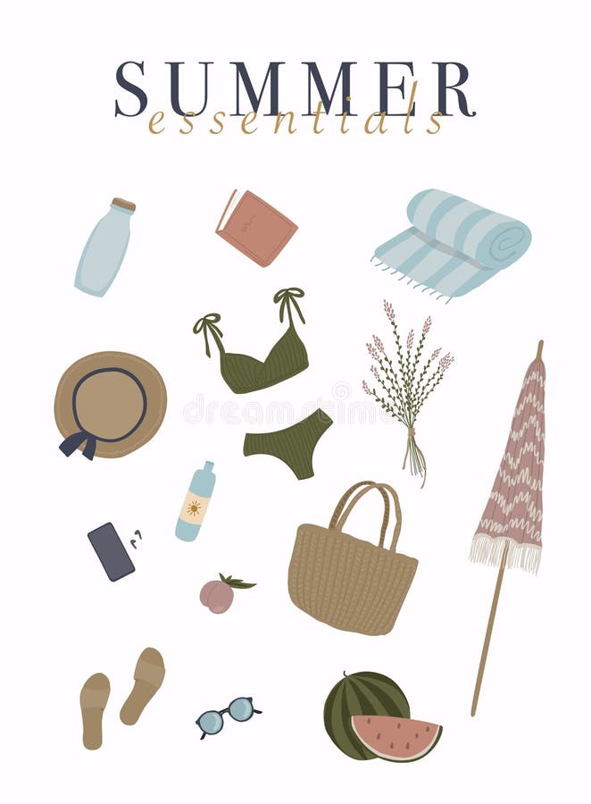 Summer Essentials Set for Beach. Vector Illustration Stock Vector ...