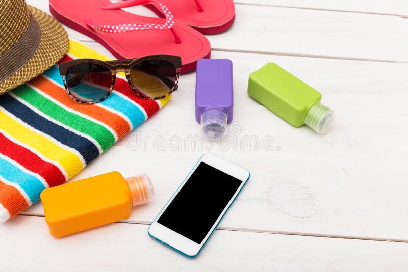Summer essentials stock photo. Image of woman, sand, isolated - 57274534