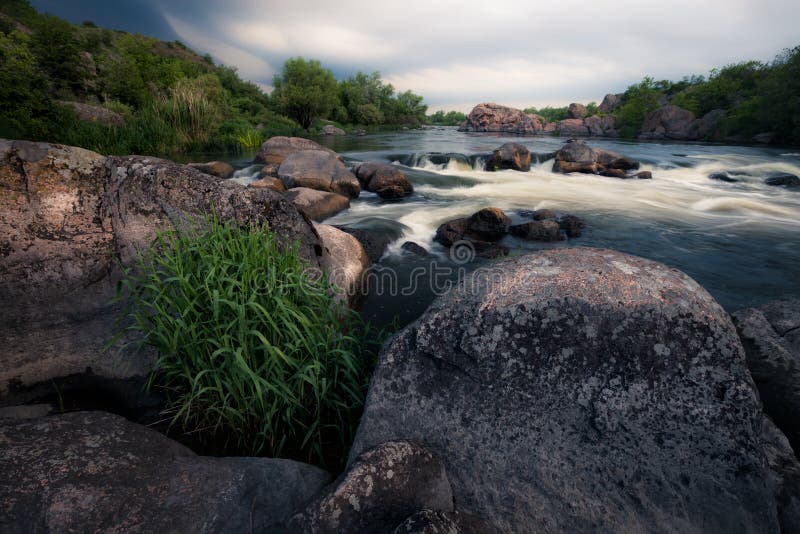 Summer Evening at the River Stock Image - Image of rock, sunset: 46866105