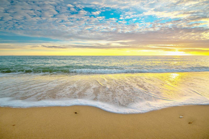 Summer Evening Seascape with Sandy Shore. Stock Image - Image of water ...