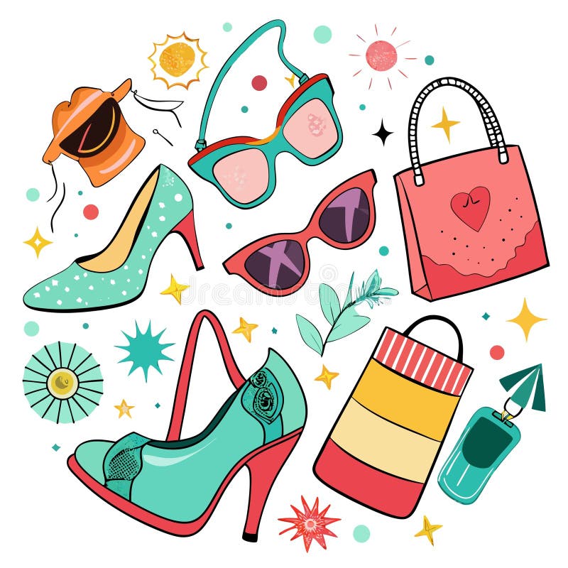 Summer Fashion Accessories in a Circular Design Stock Image - Image of ...