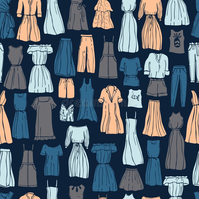 Hand Drawn Women`s Clothing Vector Pattern Stock Vector Illustration