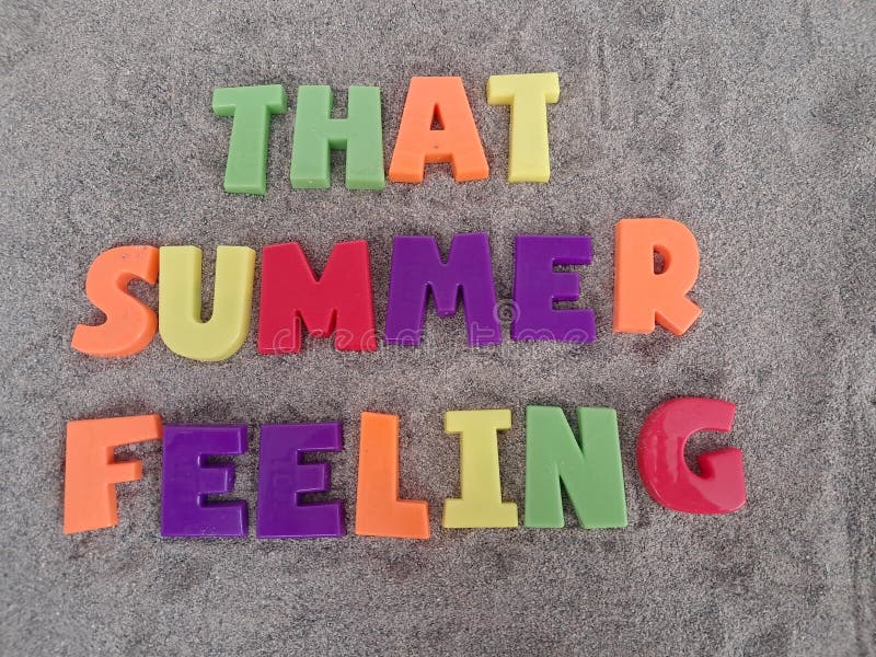 That Summer Feeling Written on Sand at the Beach Stock Image - Image of ...