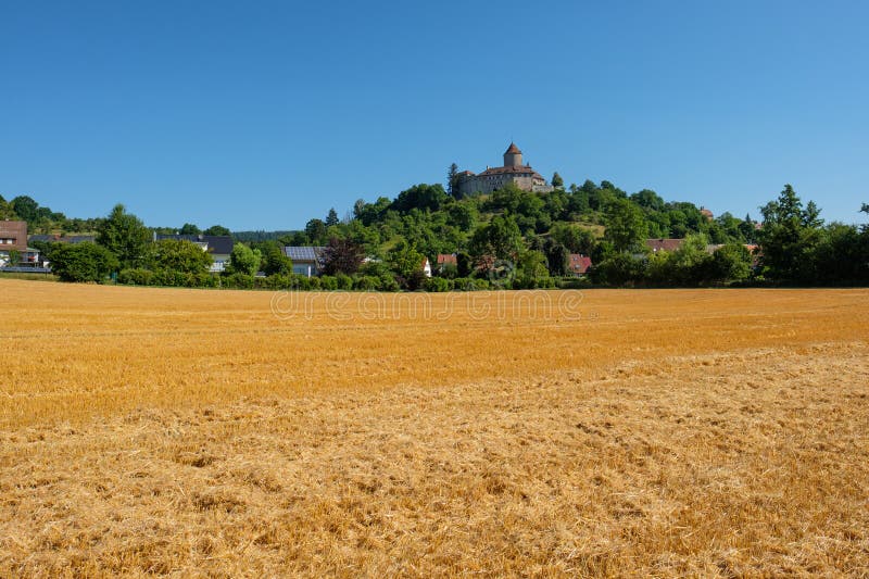 Summer Field with Castle Reichenberg on a Hill Stock Photo - Image of ...