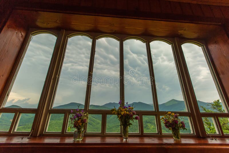 Summer Field and Mountains Seen through the Window Stock Image - Image ...
