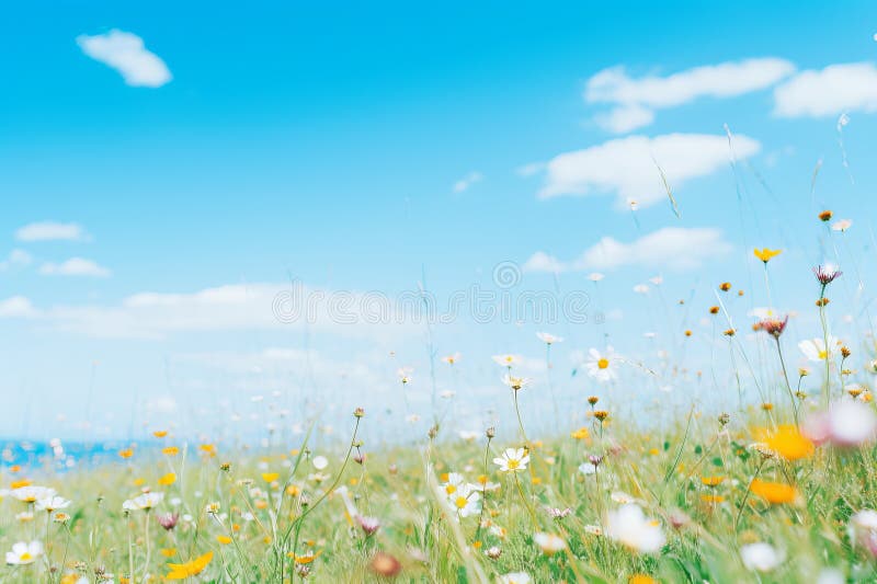 Summer Field with Spring Flowers Stock Illustration - Illustration of ...