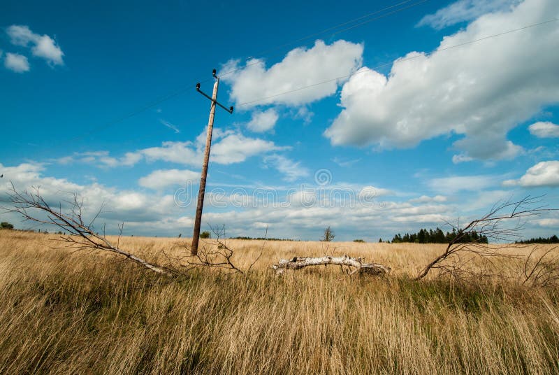 Summer Field with Vintage Power Pile Stock Photo - Image of beauty ...