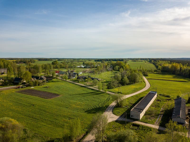 Summer Fields Forests and Roads in Countryside View from Above Drone ...