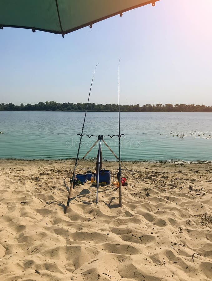 The Summer Fishing on the River in the Beach Stock Photo - Image of ...