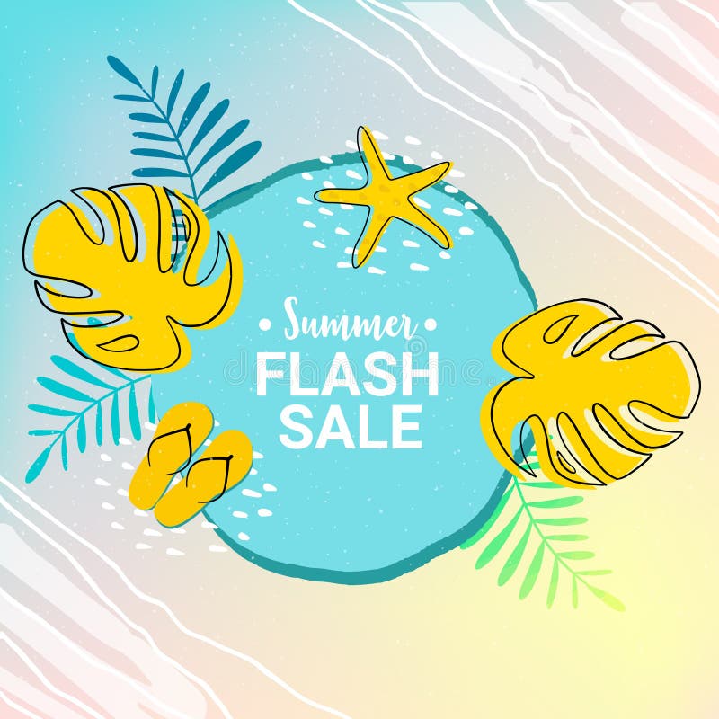 Summer Flash Sale Template. with Beach Blurred Background and Tropical ...